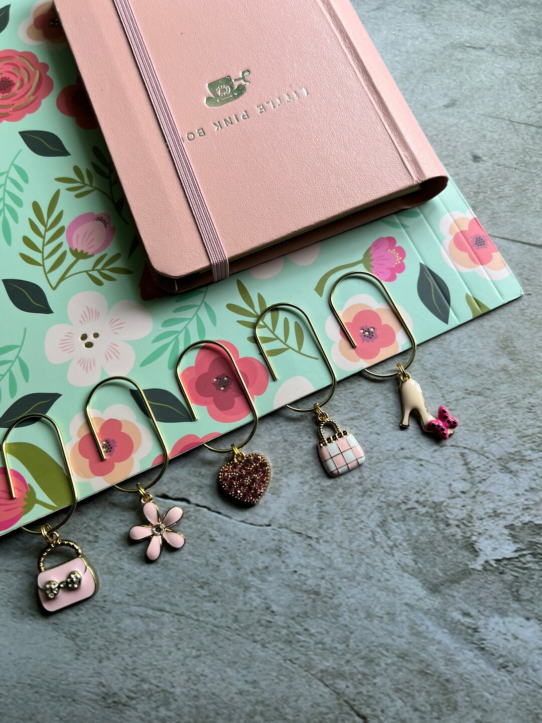 Paper Clips 5 Large Gold Paper Clips With Pink Charms, Gift for Teacher ...