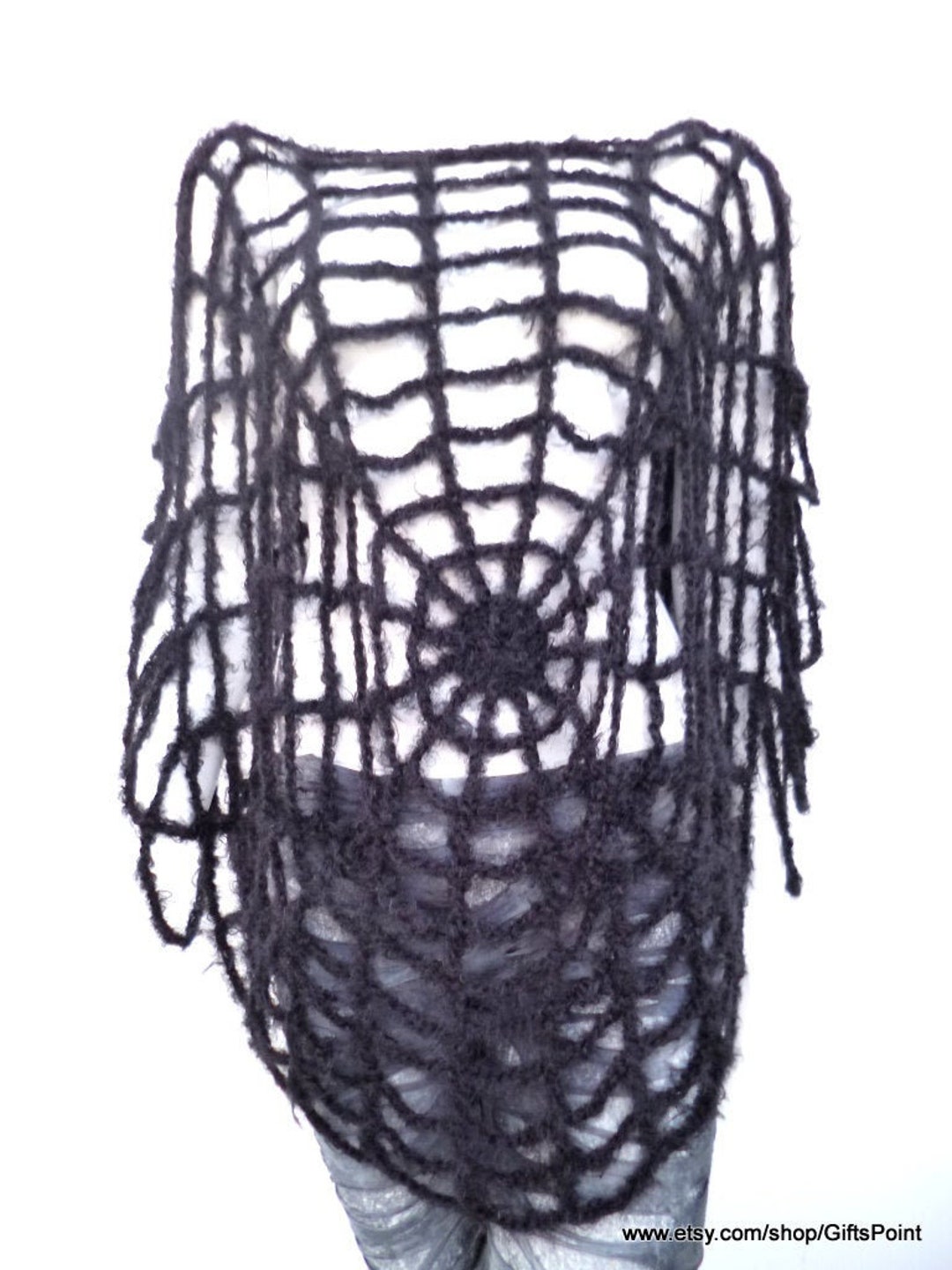 Halloween Costume Women Black Spider Web Poncho Cape Crochet Capelet ...