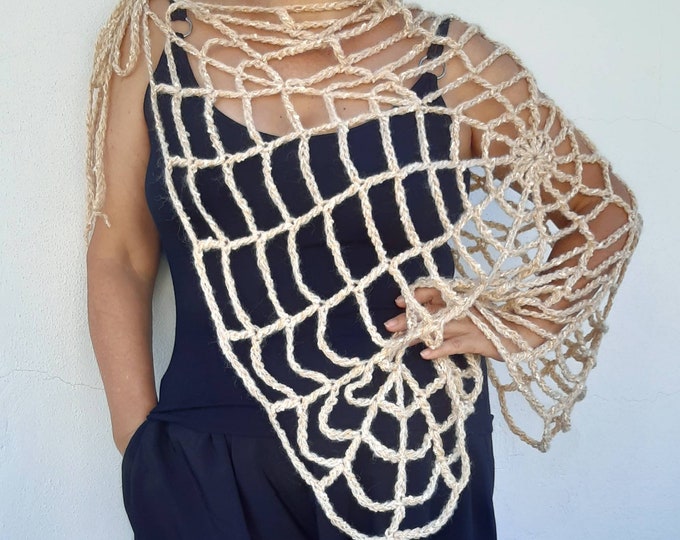 Cosplay Costume Spiderweb Cape Spider Web Beige Shawl Halloween Costume ...