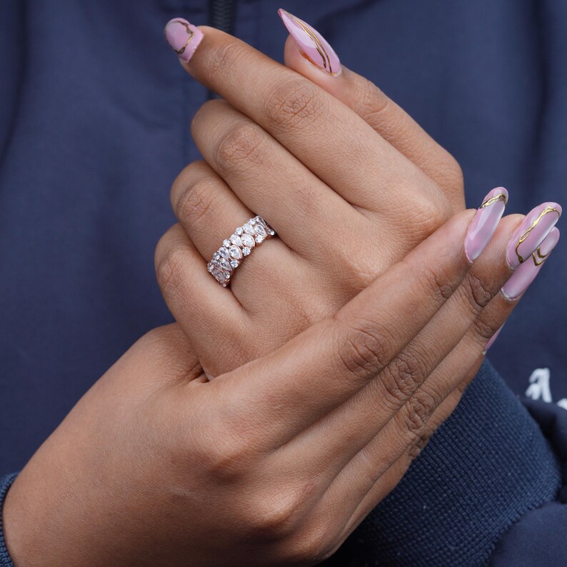 Rose Gold Moissanite Stackable Band, Half Eternity Style, Round Pear ...