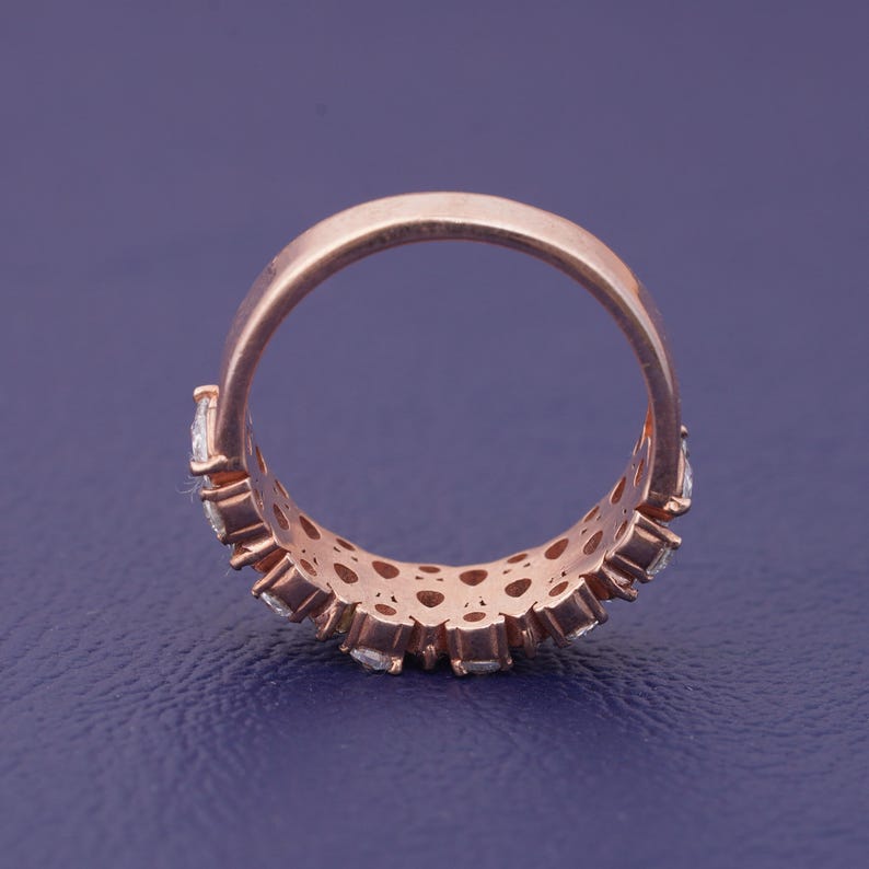 Rose Gold Moissanite Stackable Band, Half Eternity Style, Round Pear ...