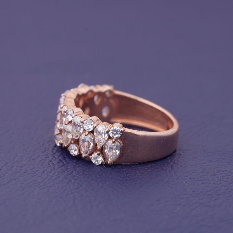 Rose Gold Moissanite Stackable Band, Half Eternity Style, Round Pear ...