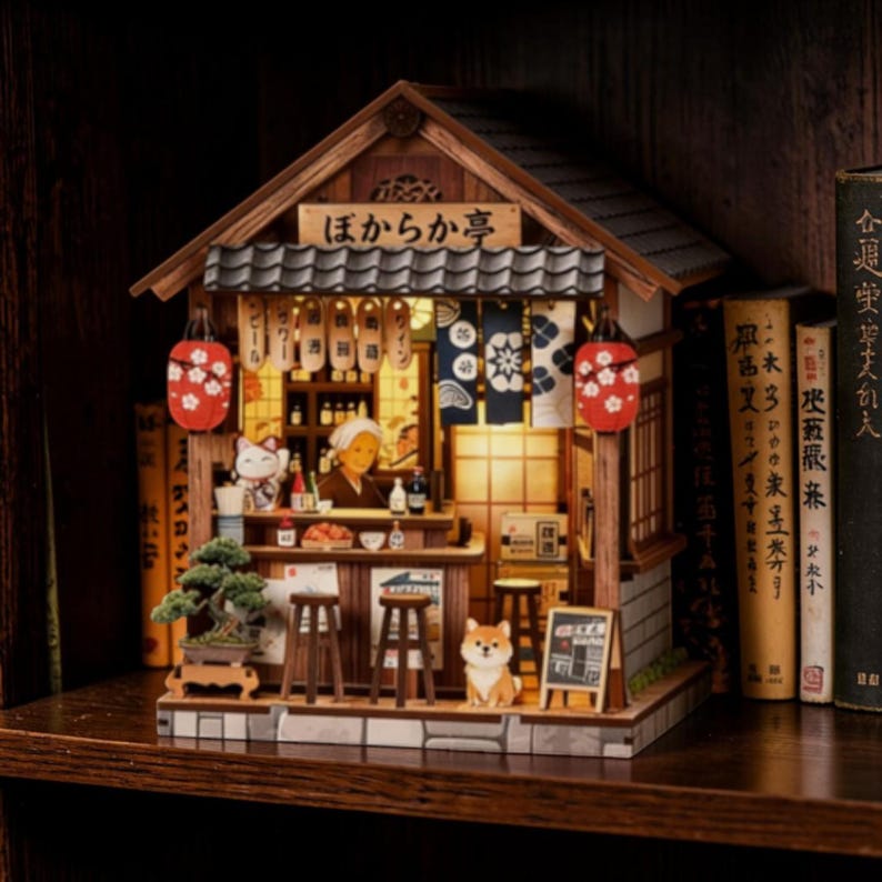 Japanese Izakaya Book Nook Kit – DIY Miniature House Bookend, 3D Wooden ...