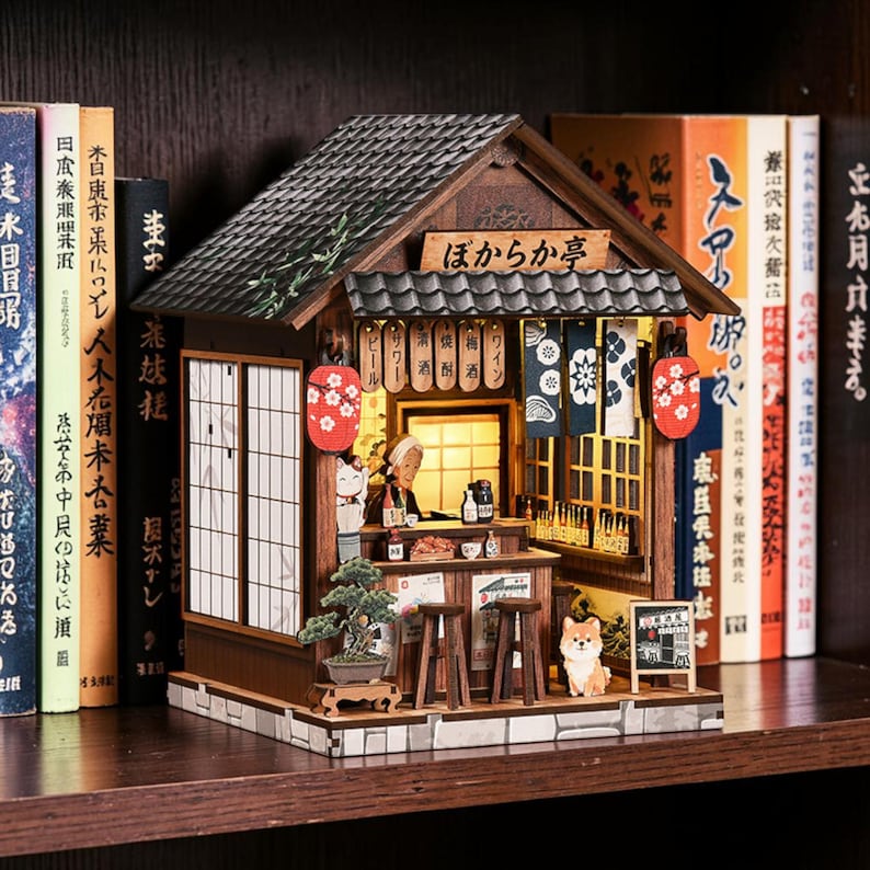 Japanese Izakaya Book Nook Kit – DIY Miniature House Bookend, 3D Wooden ...
