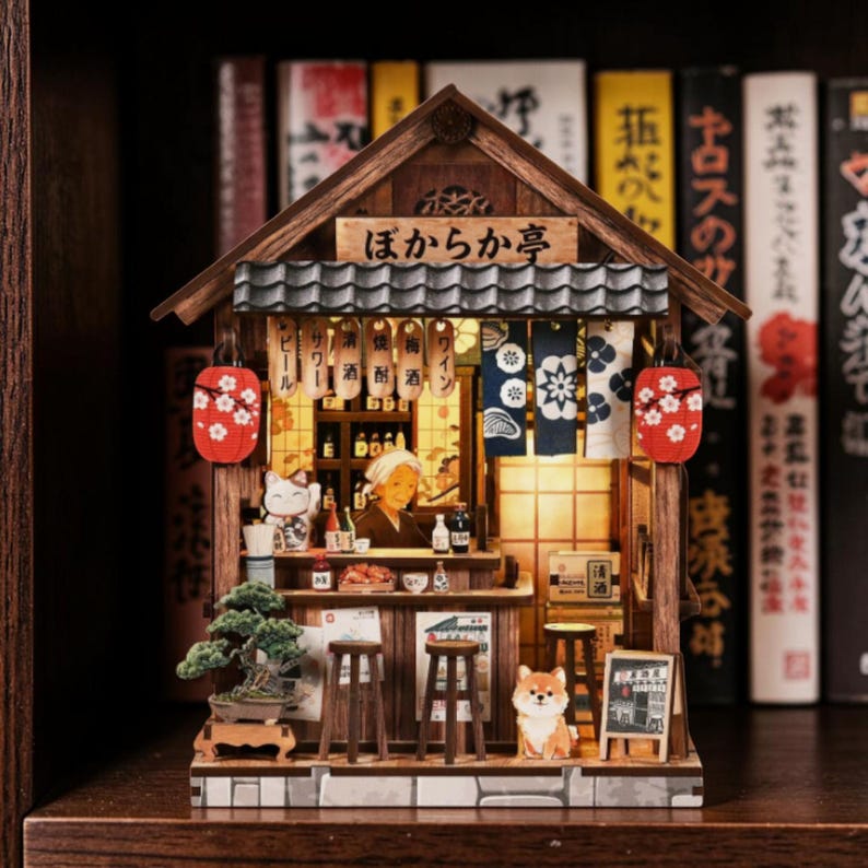 Japanese Izakaya Book Nook Kit – DIY Miniature House Bookend, 3D Wooden ...