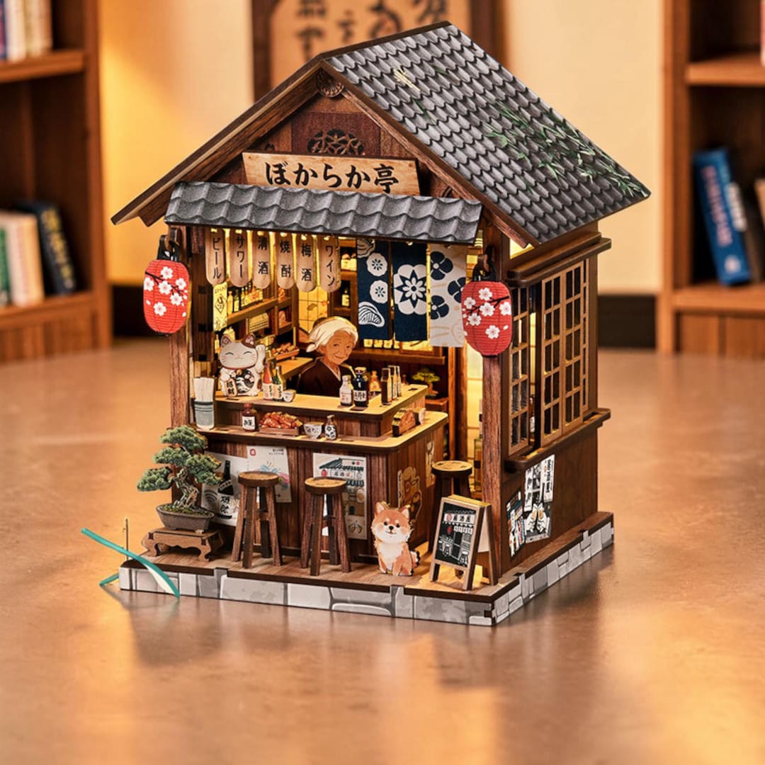 Japanese Izakaya Book Nook Kit – DIY Miniature House Bookend, 3D Wooden ...