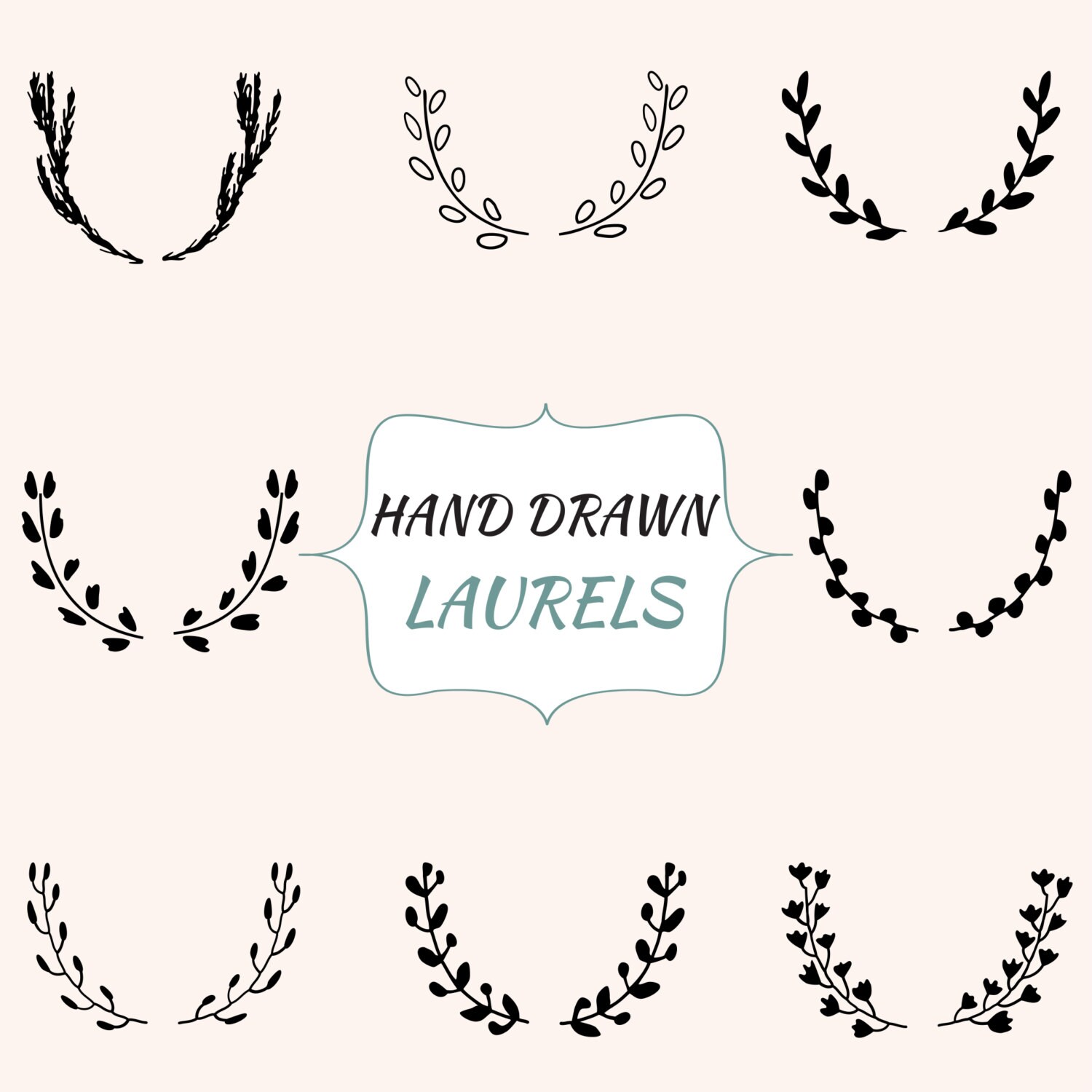 Vector Laurels Laurel Clipart Laurels Digital Hand Drawn | Etsy