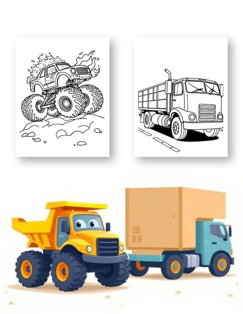 Monster Truck Coloring Book for Kids Ages 4–8, Big Trucks & Vehicles ...