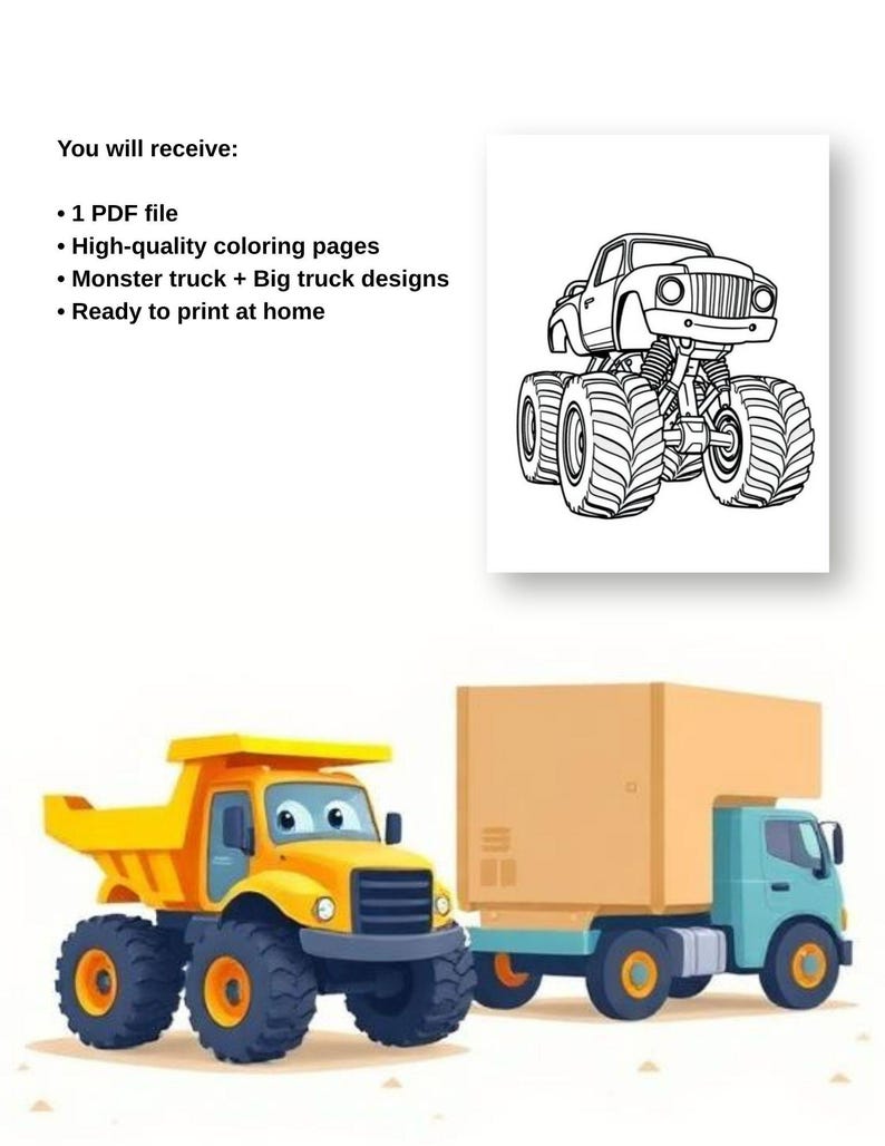 Monster Truck Coloring Book for Kids Ages 4–8, Big Trucks & Vehicles ...