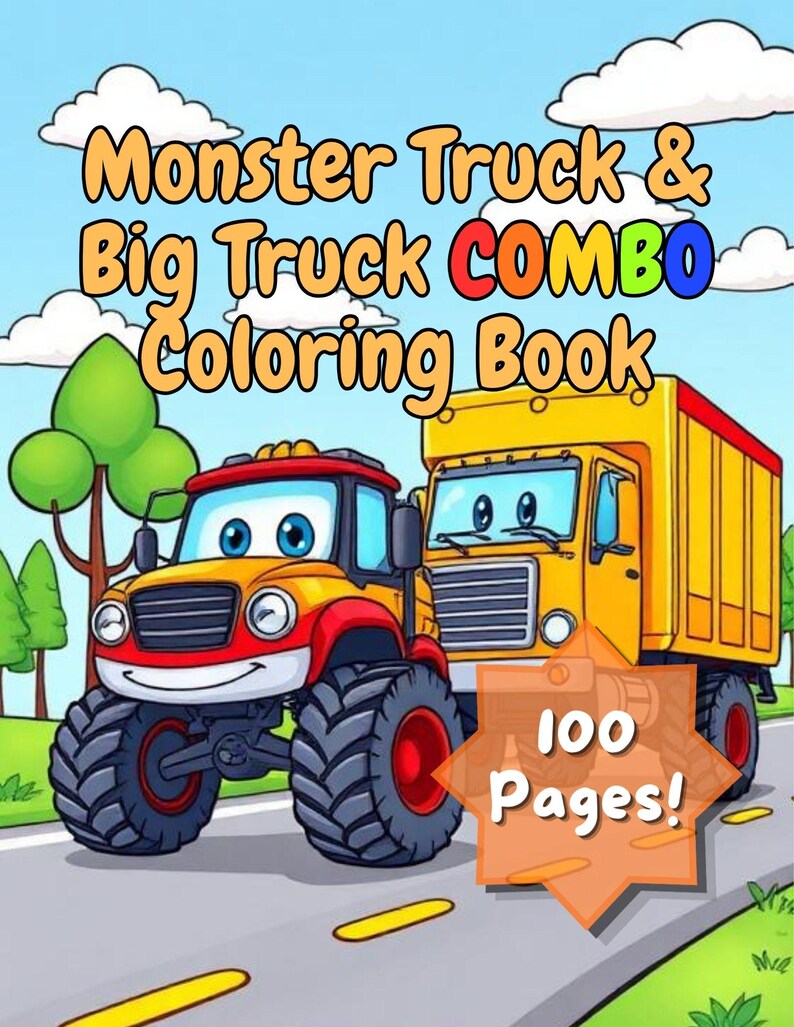 Monster Truck Coloring Book for Kids Ages 4–8, Big Trucks & Vehicles ...