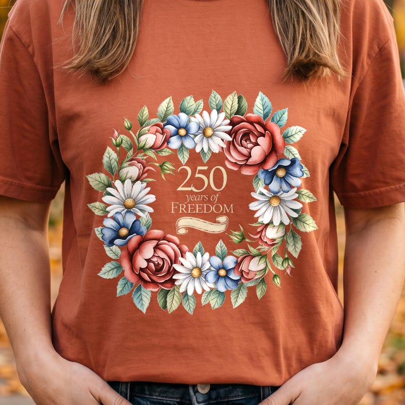 250 Years of Freedom PNG, Watercolor Floral Wreath Patriotic ...