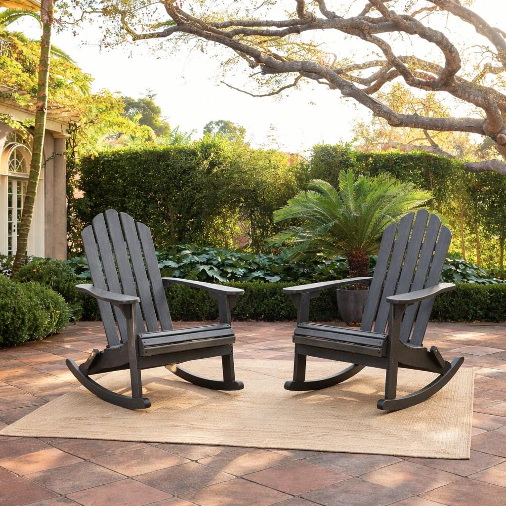 Acacia Wood Outdoor Patio Rocker, Adirondack Rocking Chair, Weather ...