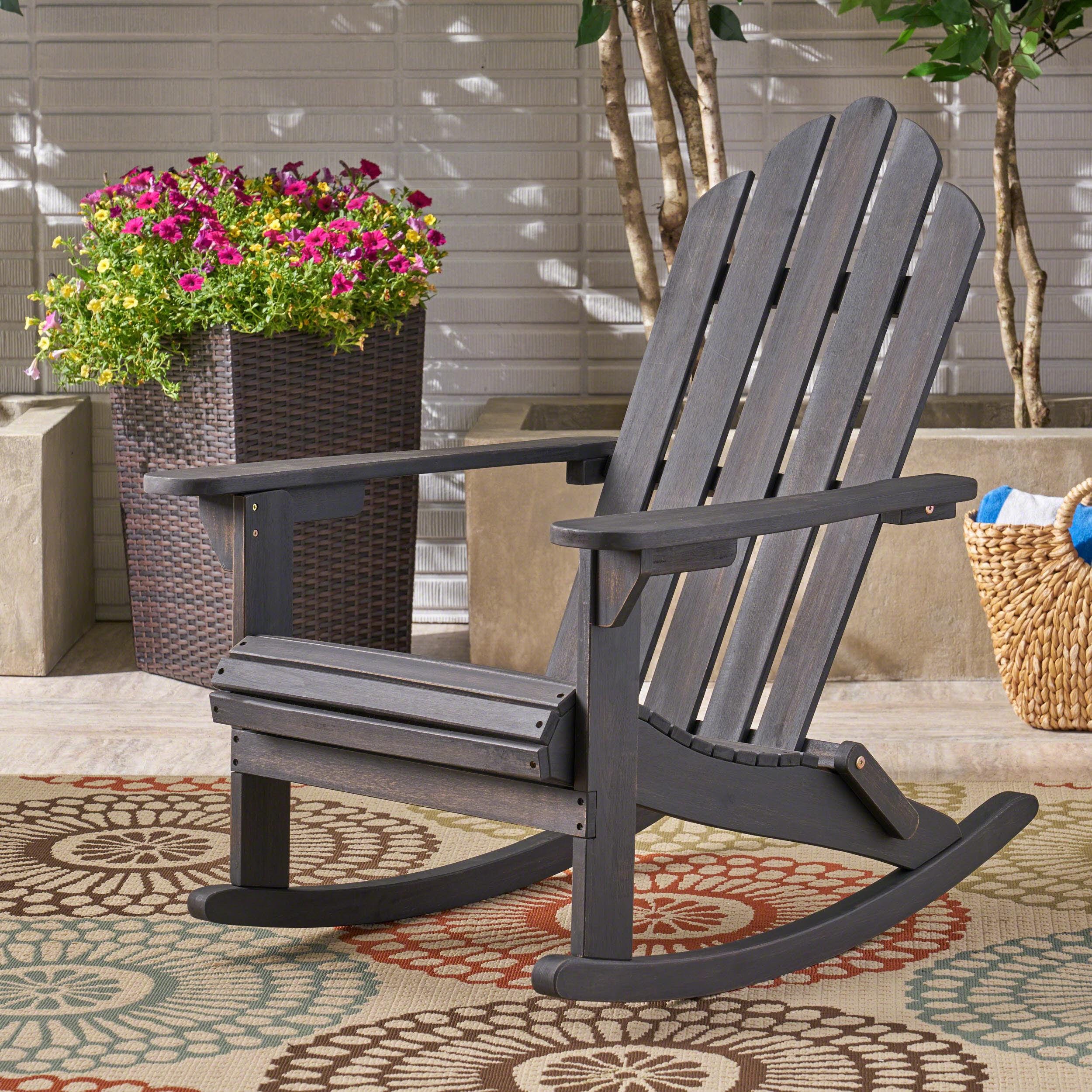Acacia Wood Outdoor Patio Rocker, Adirondack Rocking Chair, Weather ...
