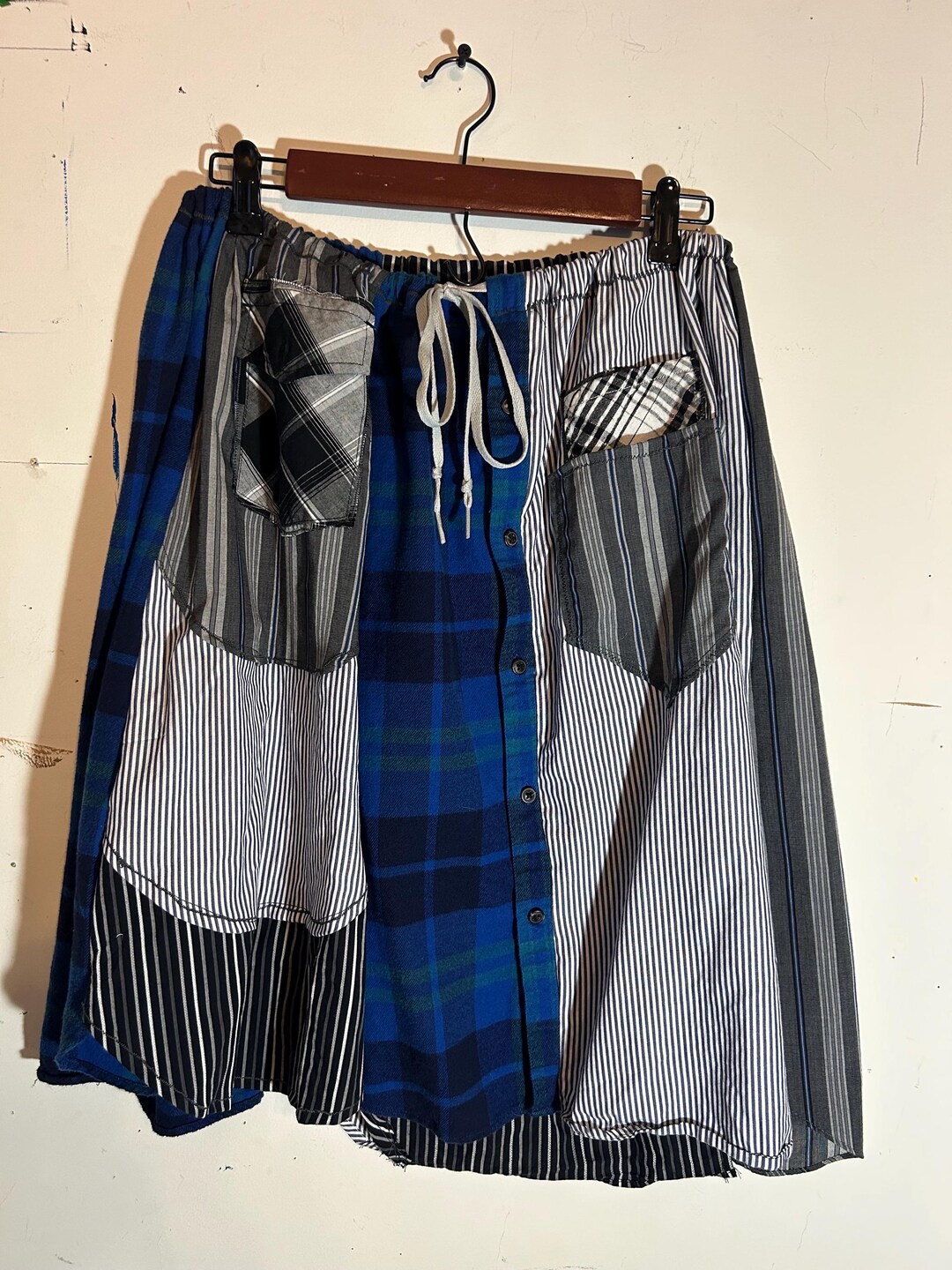 Upcycled Blue Plaid and Striped Shirts Petal Skirt - Etsy