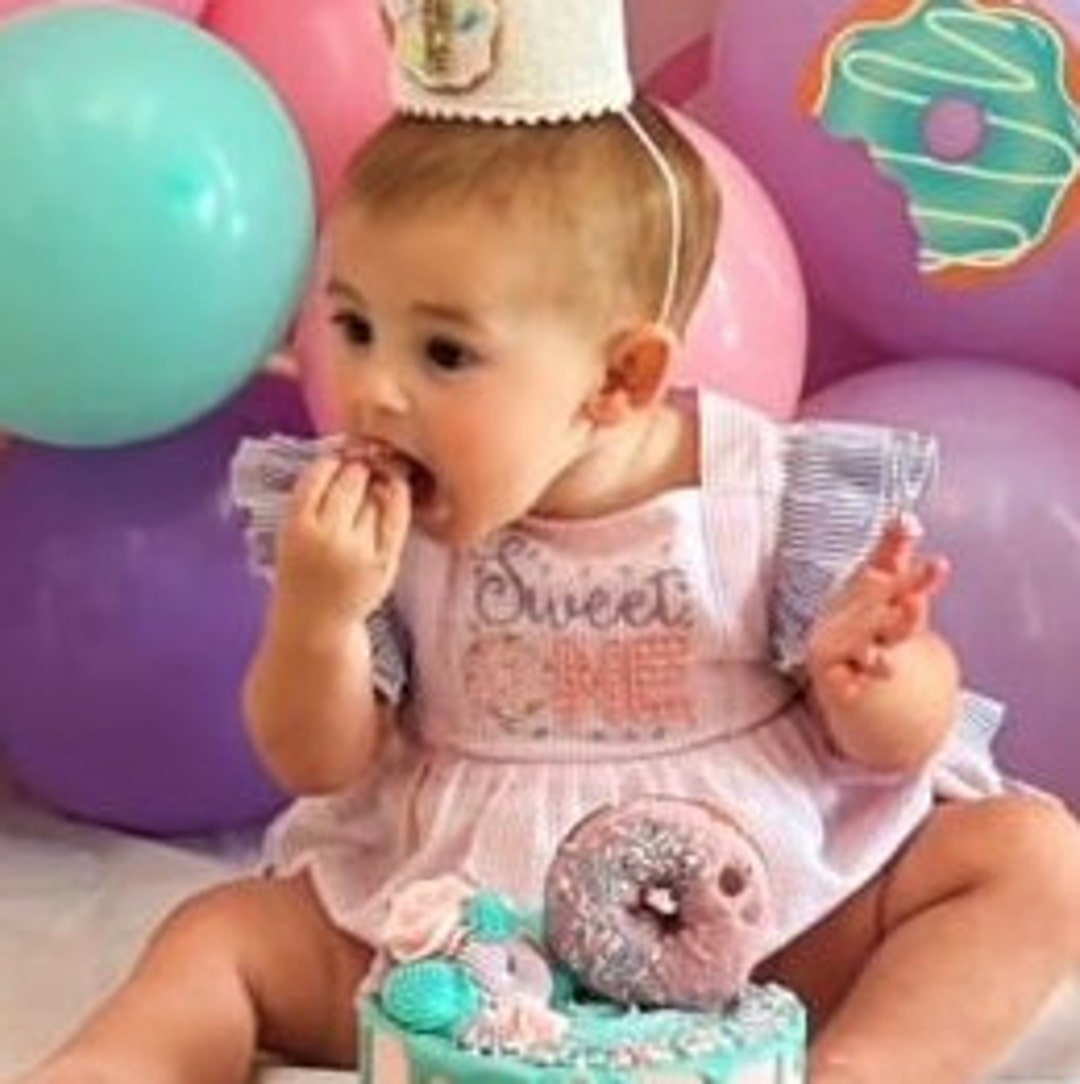 LIZZIE Sweet One Donut Birthday Pink Purple Ruffle Shoulder Ruffle ...