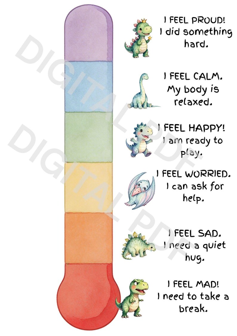 Dinosaur Emotion Thermometer Printable, Preschool Emotional Regulation ...