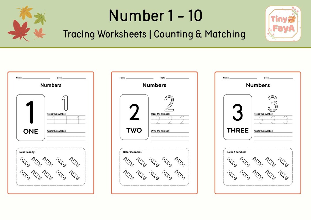 Number Tracing Worksheets 1-10 | Trace, Write, Color, Count & Match ...