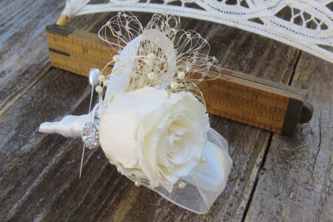 Gatsby Ivory Preserved Real Rose Andrea Boutonniere - Etsy
