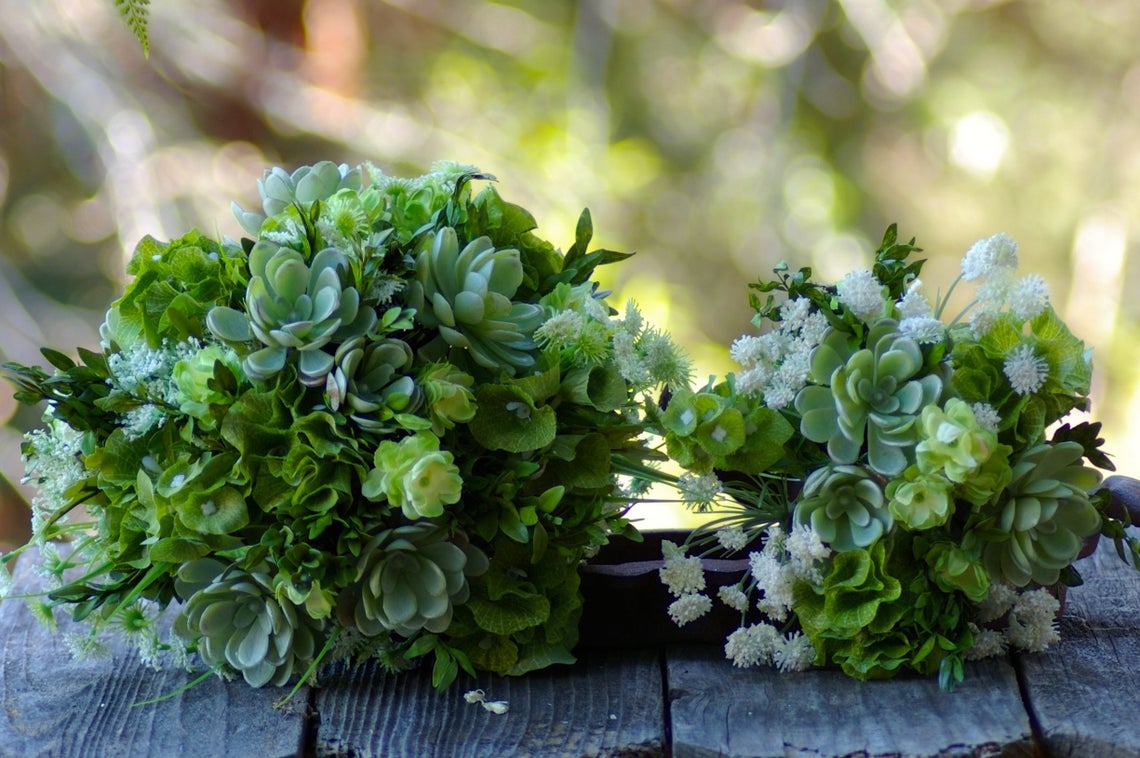 Green Silk Hops Bridal Boho Bouquet Faux Succulent Hand Tied - Etsy