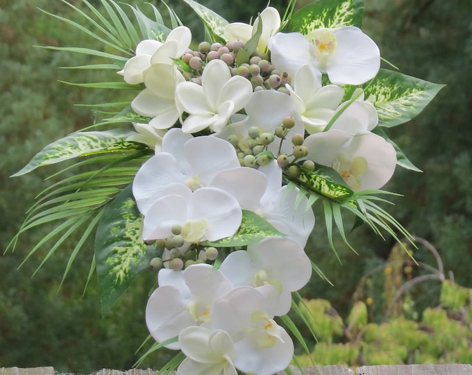 LARGE 20" Cascade Hawaiian Wedding Bouquet Tropical Hawaiian Plumeria ...