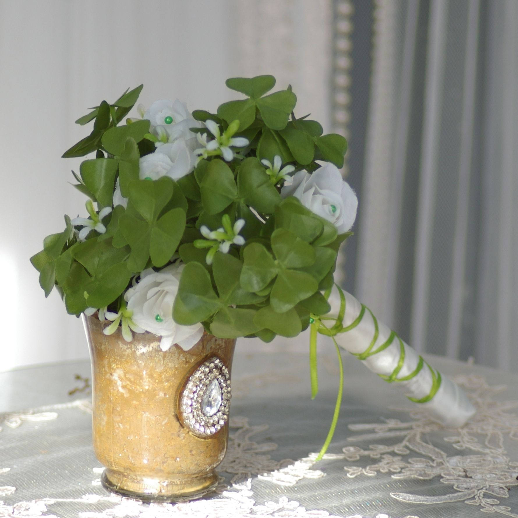 St. Patricks MAIDS or TOSS Bouquet Irish Budget Green ALL Faux Clover ...