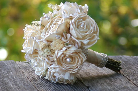 SALE SET Bridal Brooch Wedding Bouquet Sola Rose Ivory Shabby Chic Etsy