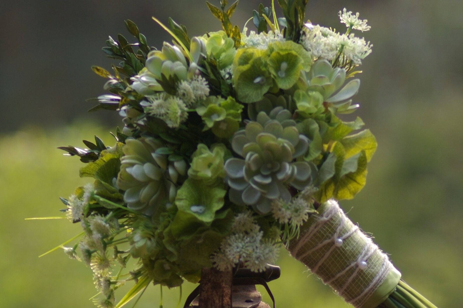 Green Silk Hops Bridal Boho Bouquet Faux Succulent Hand Tied - Etsy