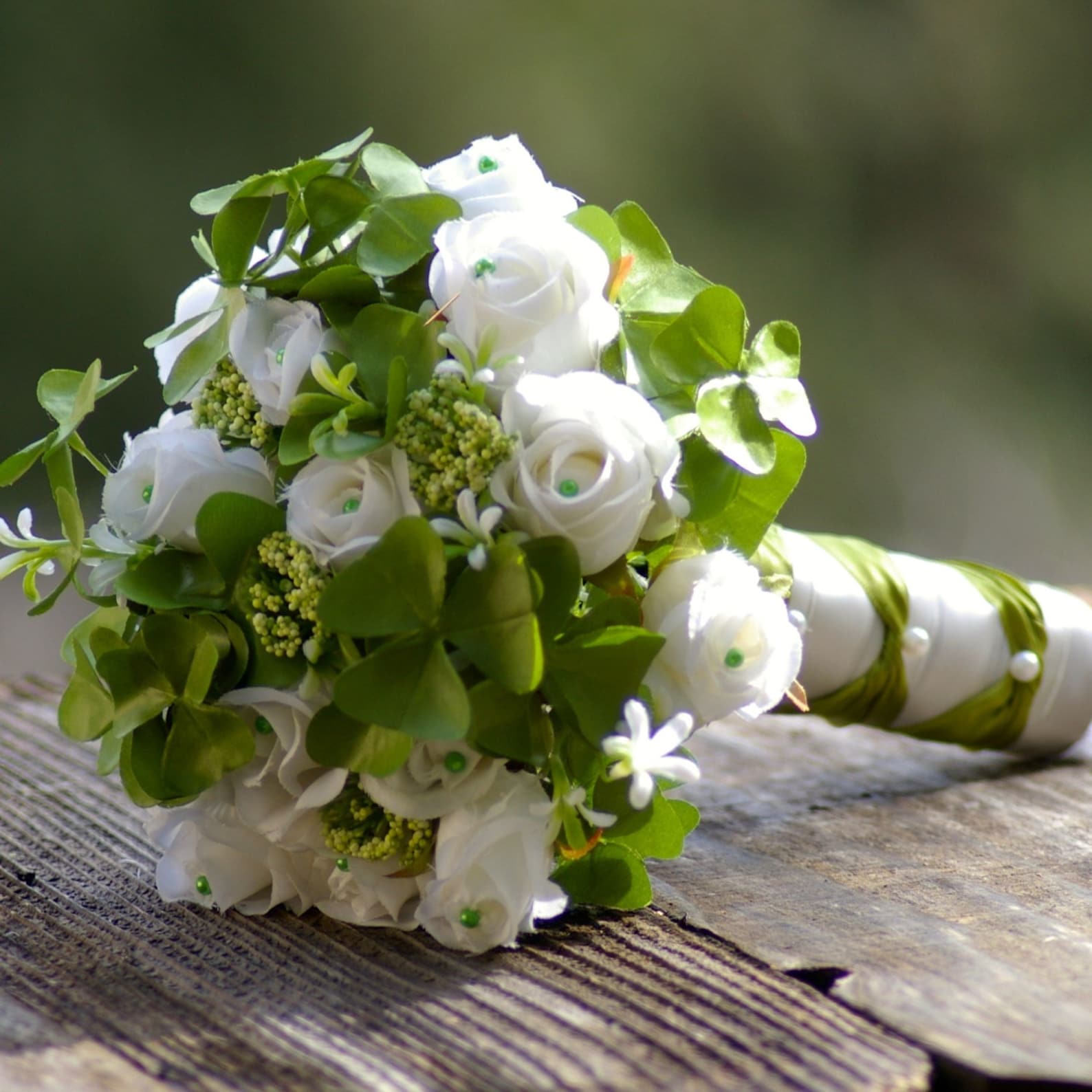 Irish Green Clover Boutonniere or Corsage Ivory PRESERVED Rose Saint ...