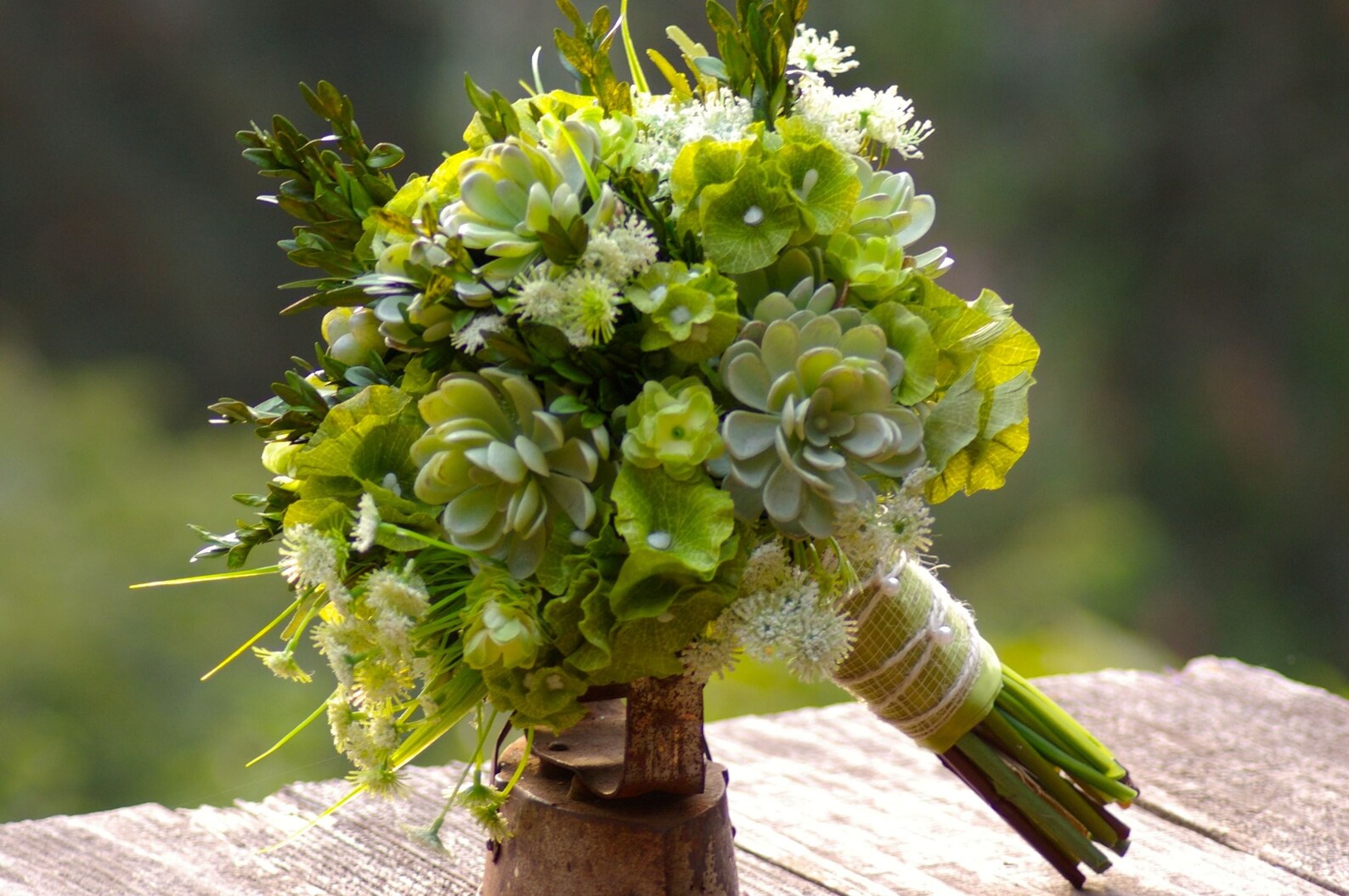 Green Silk Hops Bridal Boho Bouquet Faux Succulent Hand Tied - Etsy