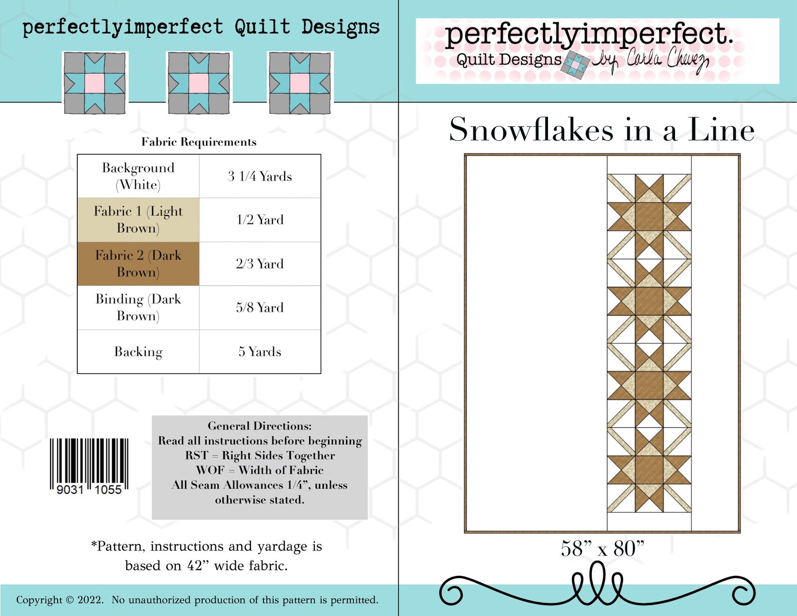 Snowflakes in a Line Quilt Pattern, PDF, Printable, Instant Download ...