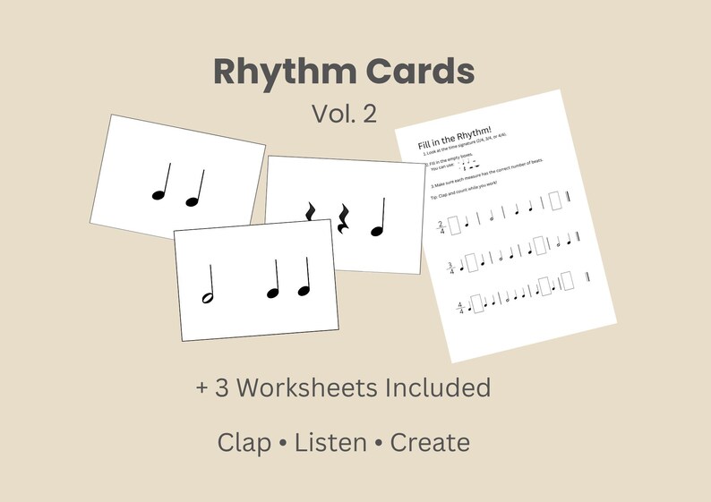 Rhythm Cards for Beginners Vol.2 | Note Values Practice | Music Rhythm ...