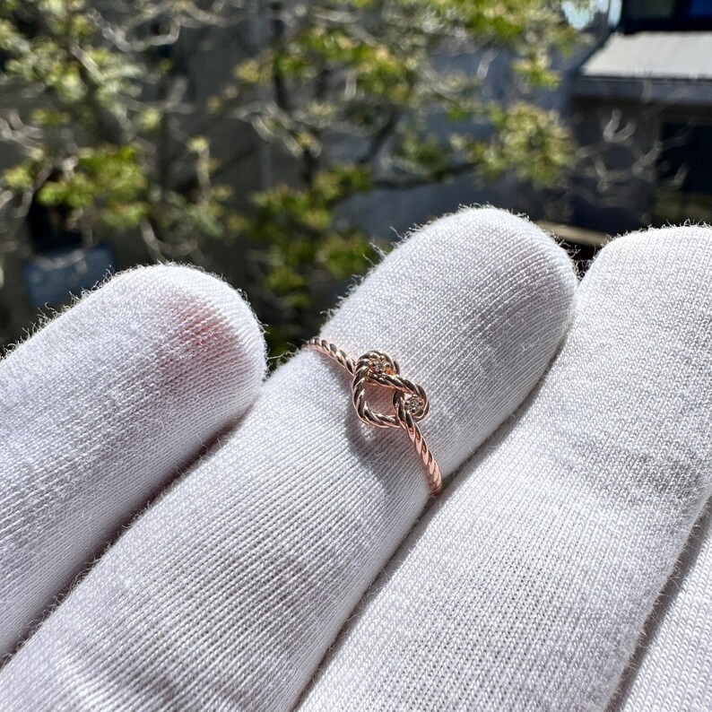 14K Rose Gold Love Knot Ring, Dainty Diamond Infinity Band, Minimalist ...