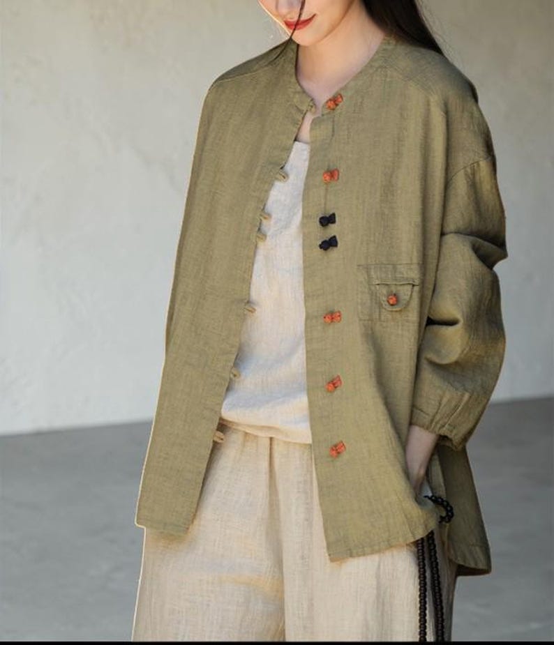 Ramie Cotton Button-up Blouse, Minimalist Linen Jacket, Handmade Boho ...