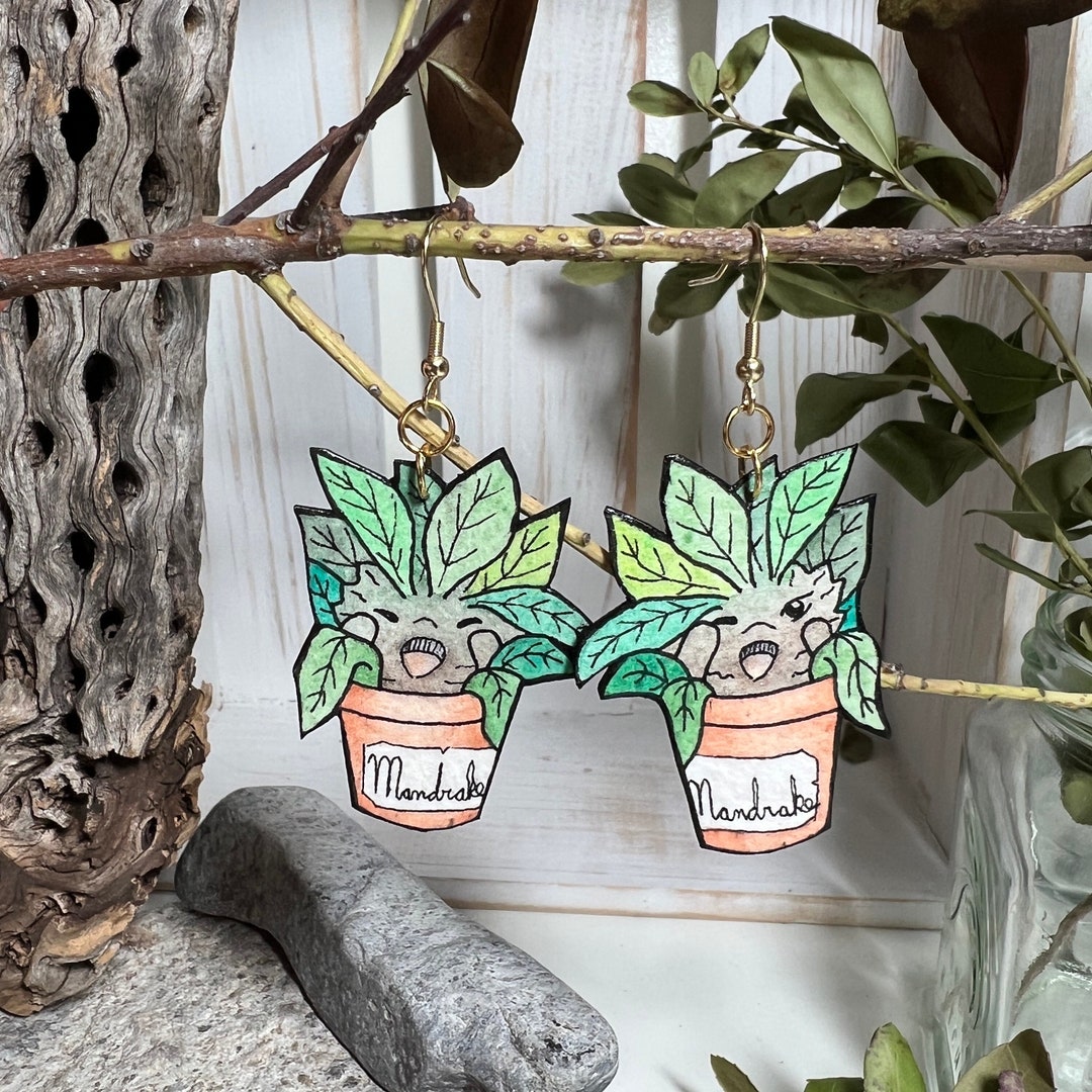 Screaming Mandrake Earrings, Potted Mandragora, Hand Painted ...