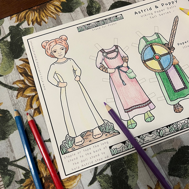 Viking Paper Doll Printable Astrid and Pet Puppy Coloring - Etsy