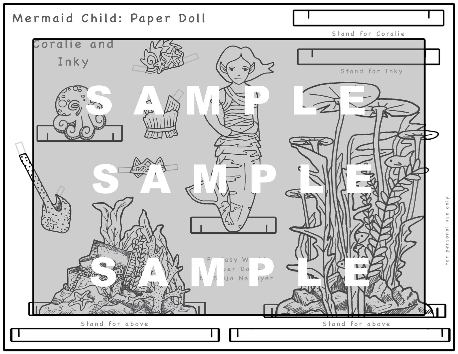 Mermaid Paper Doll Printable Coloring Page Imagination Toy | Etsy