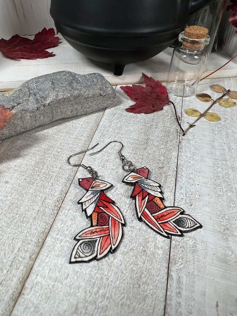 Zentangle Red Fox Earrings Hand Painted Fox Jewelry - Etsy