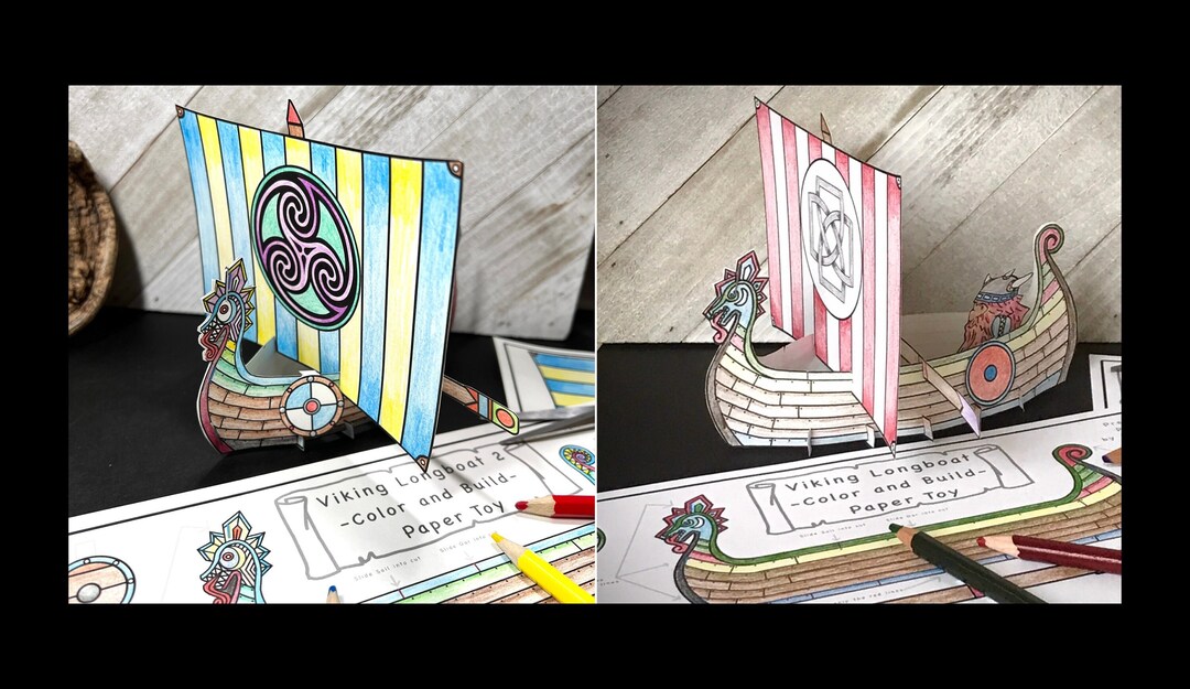 Viking Activity Pack, 2 Print and Build Longboat Toys With Dragons ...