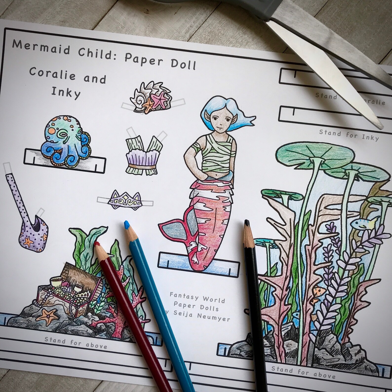 Mermaid Paper Doll Printable Coloring Page Imagination Toy | Etsy