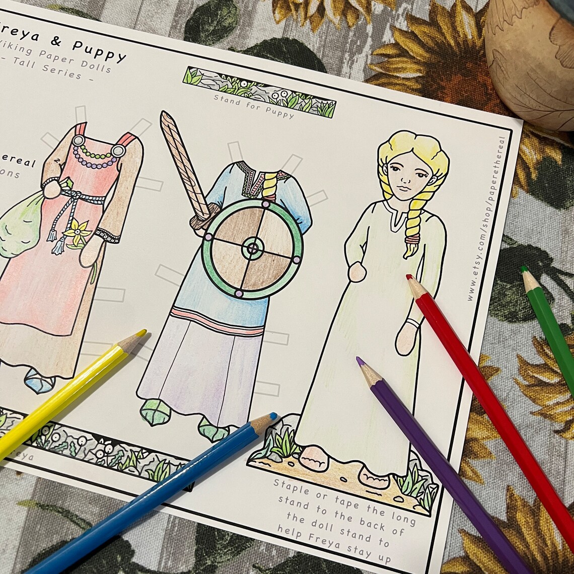 Viking Paper Doll Printable, Freya and Pet Puppy, Coloring Page ...