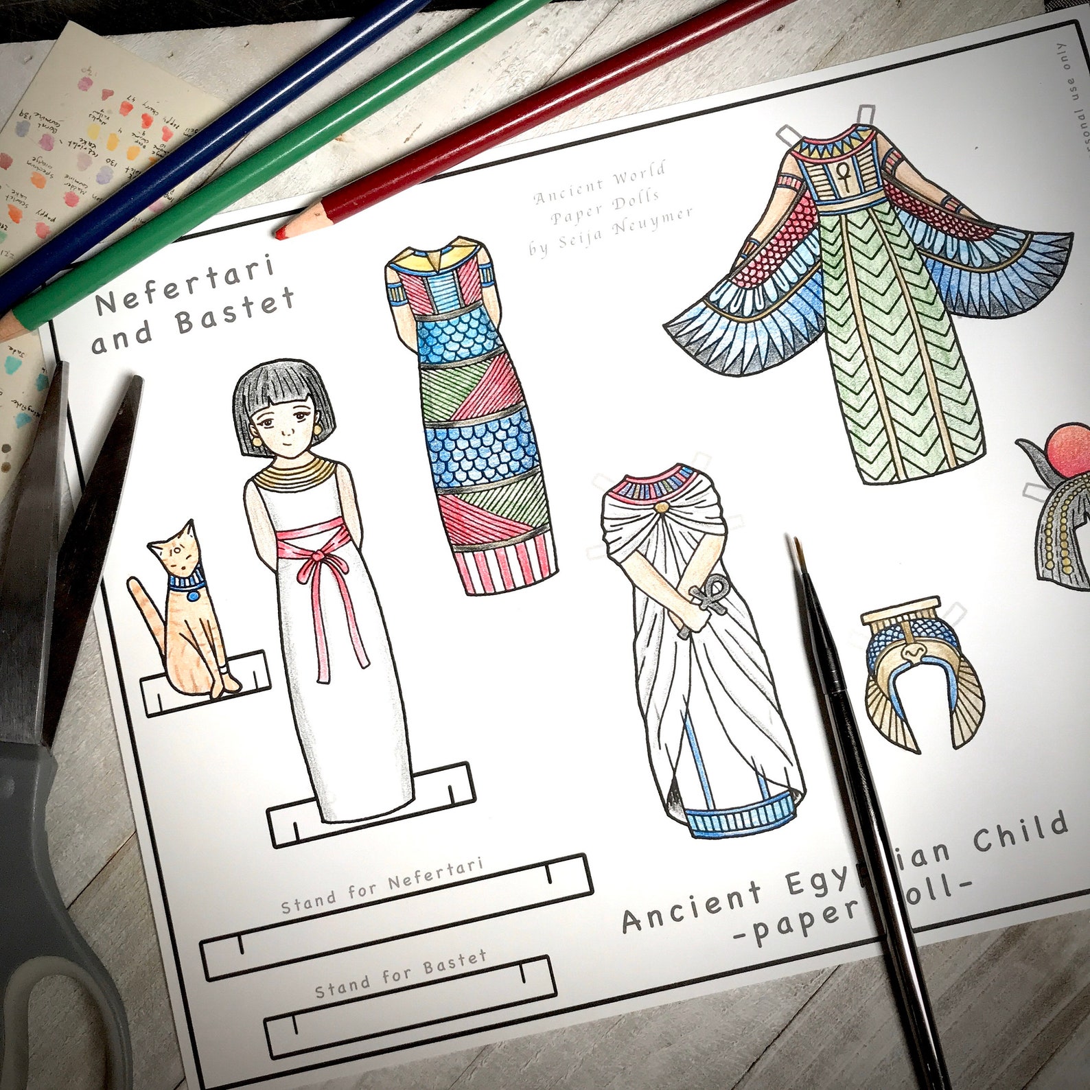 Egyptian Child and Cat Paper Doll, Digital Download, Printable Coloring ...