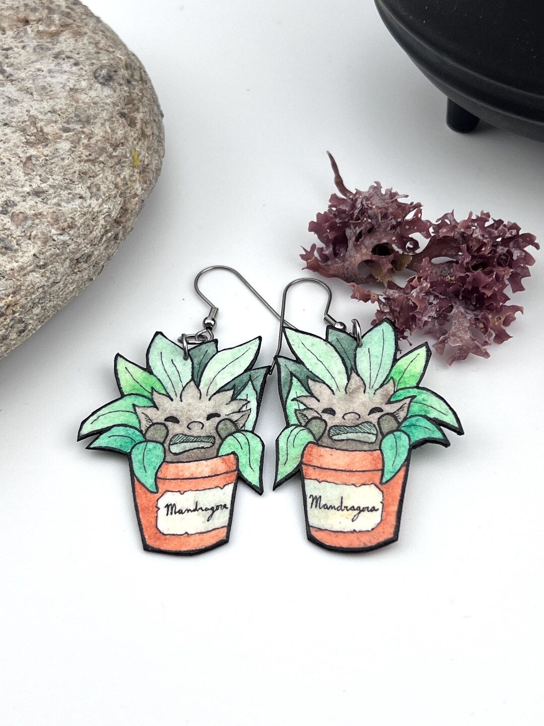 Screaming Mandrake Earrings, Potted Mandragora, Hand Painted ...