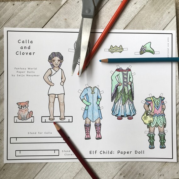 Elf Child Paper Doll With Pet Red Panda Printable Digital - Etsy