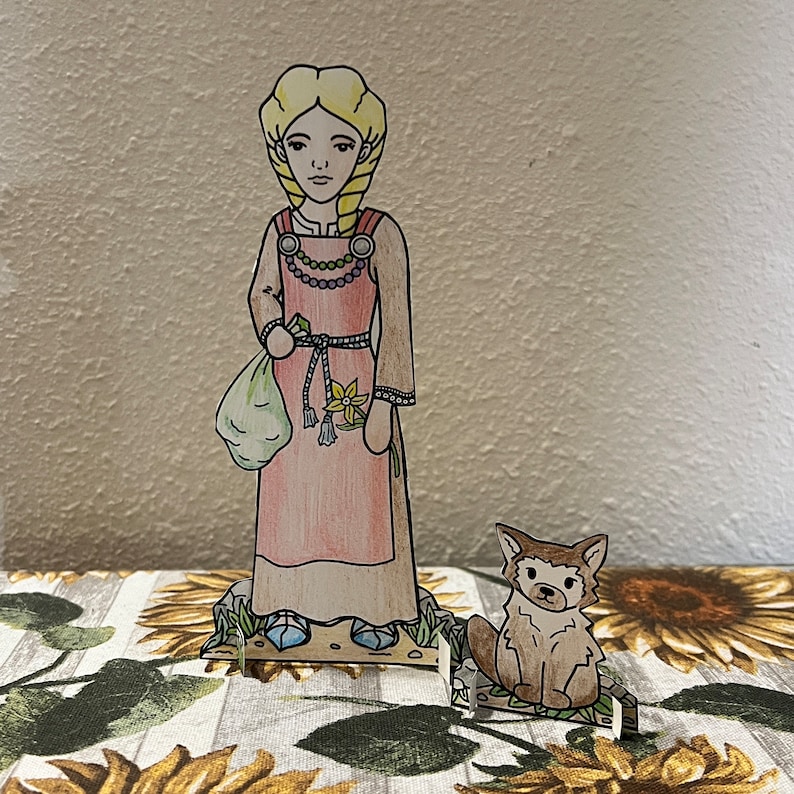 Viking Paper Doll Printable, Freya and Pet Puppy, Coloring Page ...