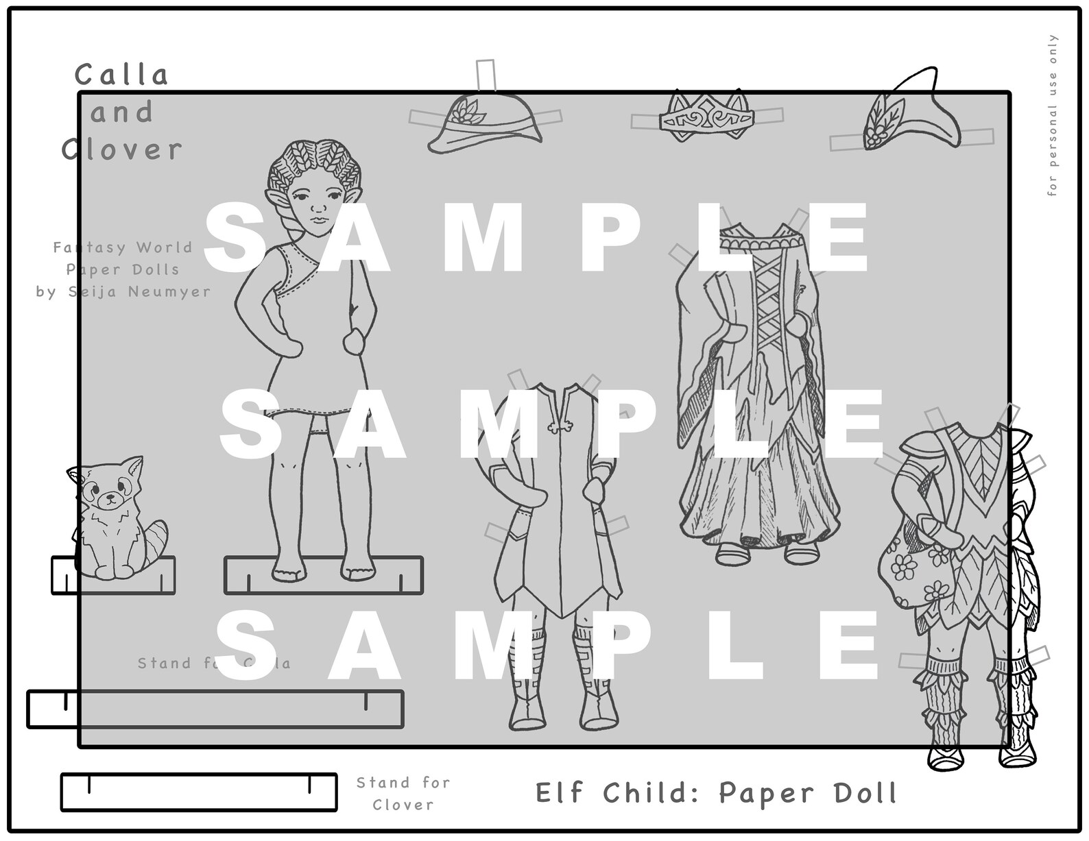 Elf Child Paper Doll With Pet Red Panda Printable Digital - Etsy