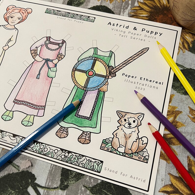 Viking Paper Doll Printable Astrid and Pet Puppy Coloring - Etsy