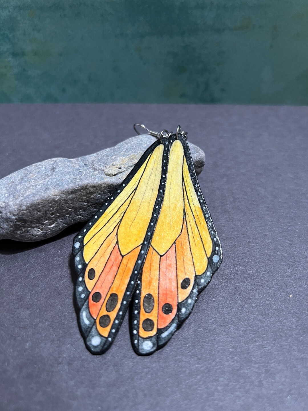 X-large Monarch Butterly Wing Earrings, Wearable Fine Art Painting ...