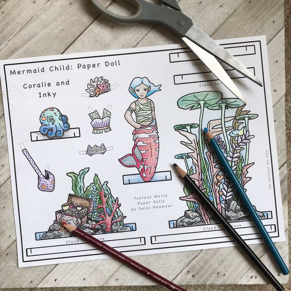 Mermaid Paper Doll Printable Coloring Page Imagination Toy | Etsy