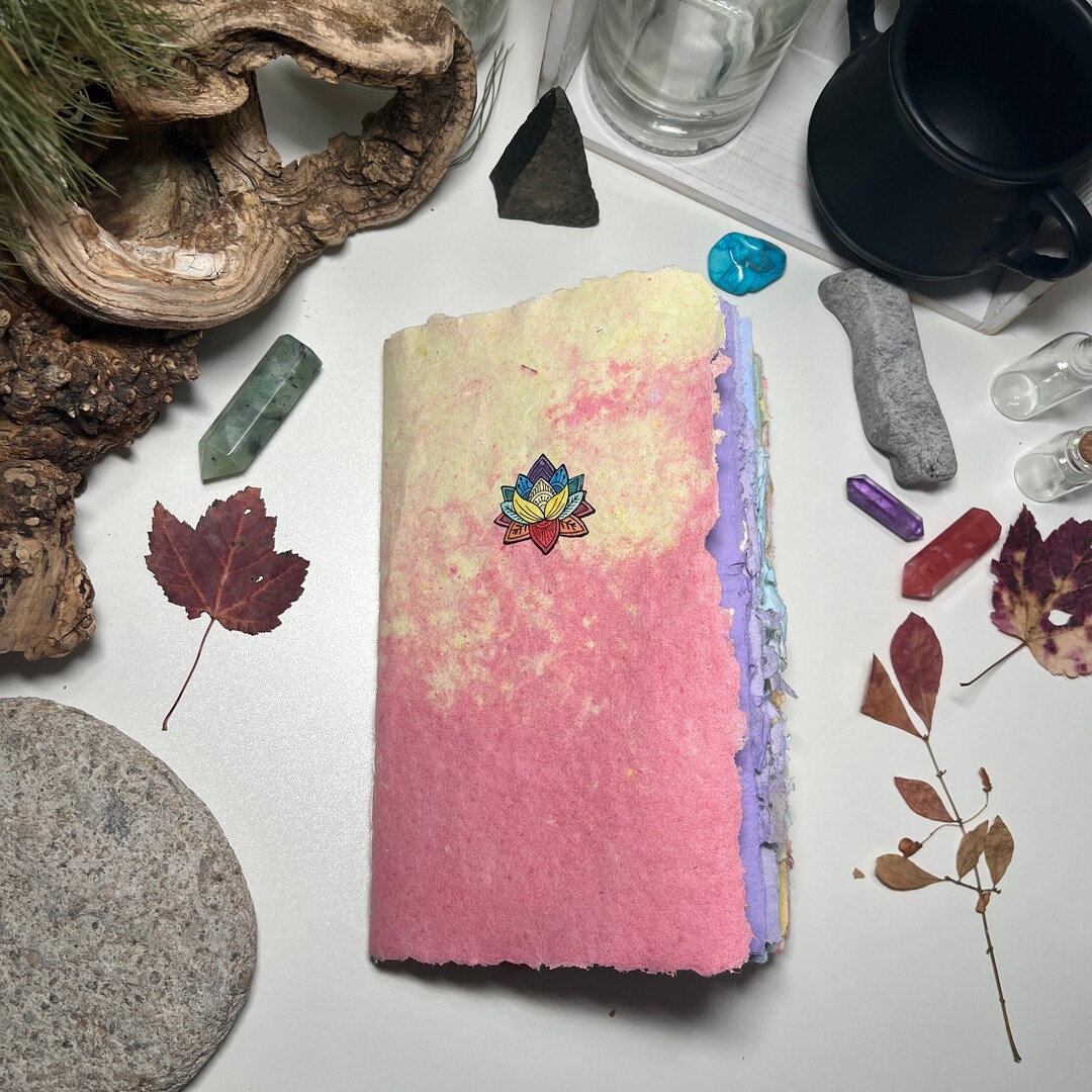 Rainbow Lotus Notebook, Soft Cover Journal, Handmade Paper, Junk ...