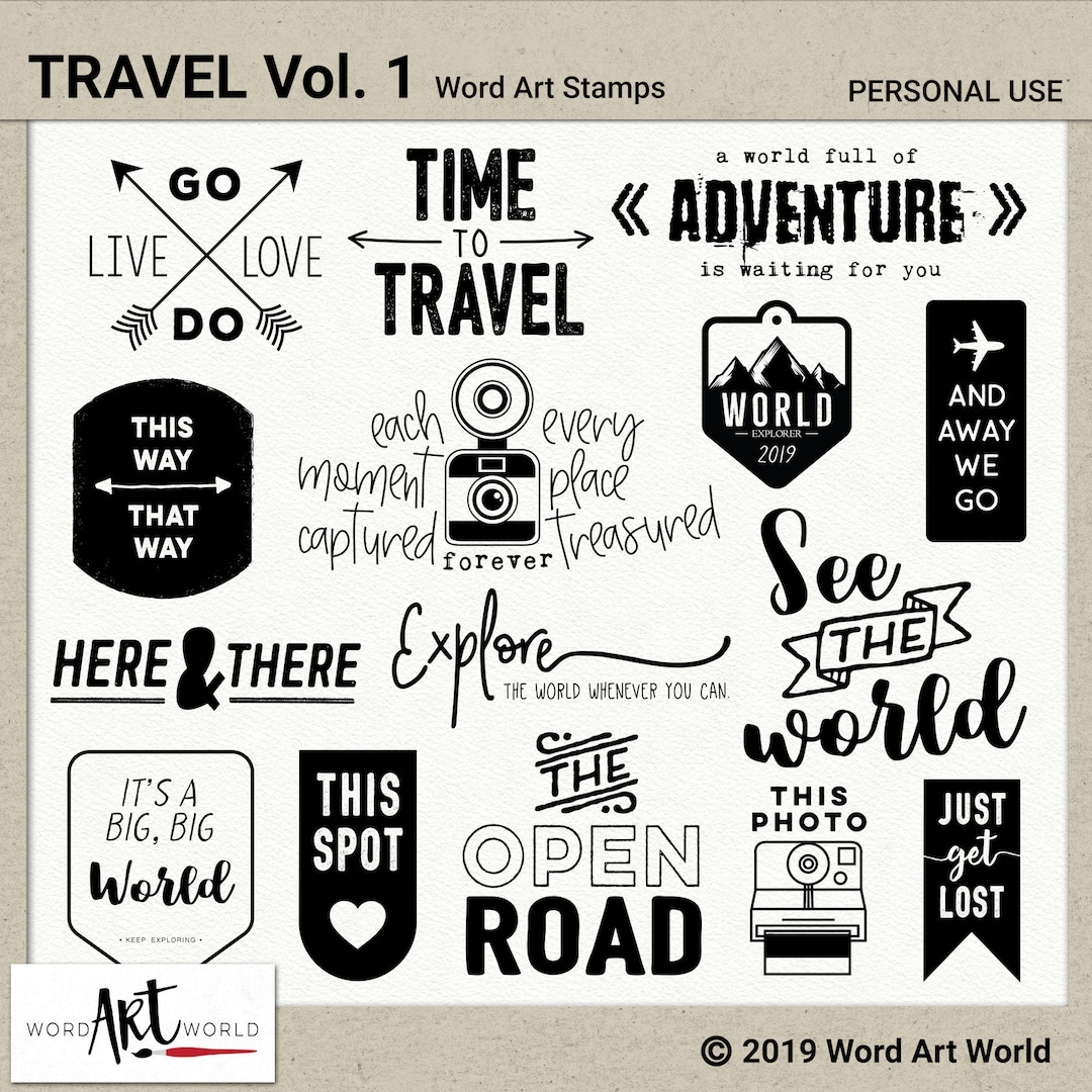 Digital and Printable Overlay Word Art Set - Instant Download - Travel ...